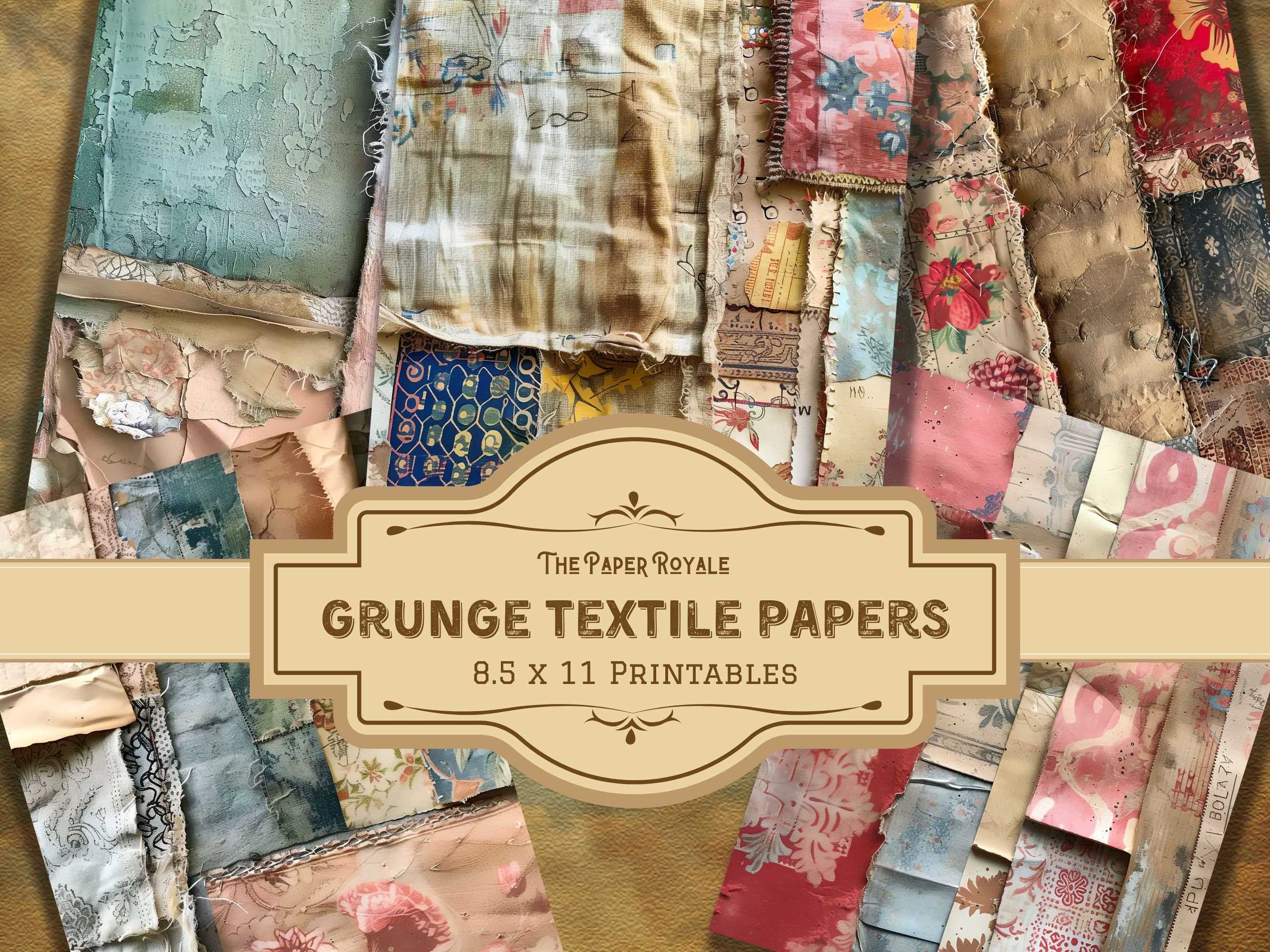 20 Grunge Textile Papers, Junk Journal, Mixed Media, 8.5x11 Inch ...