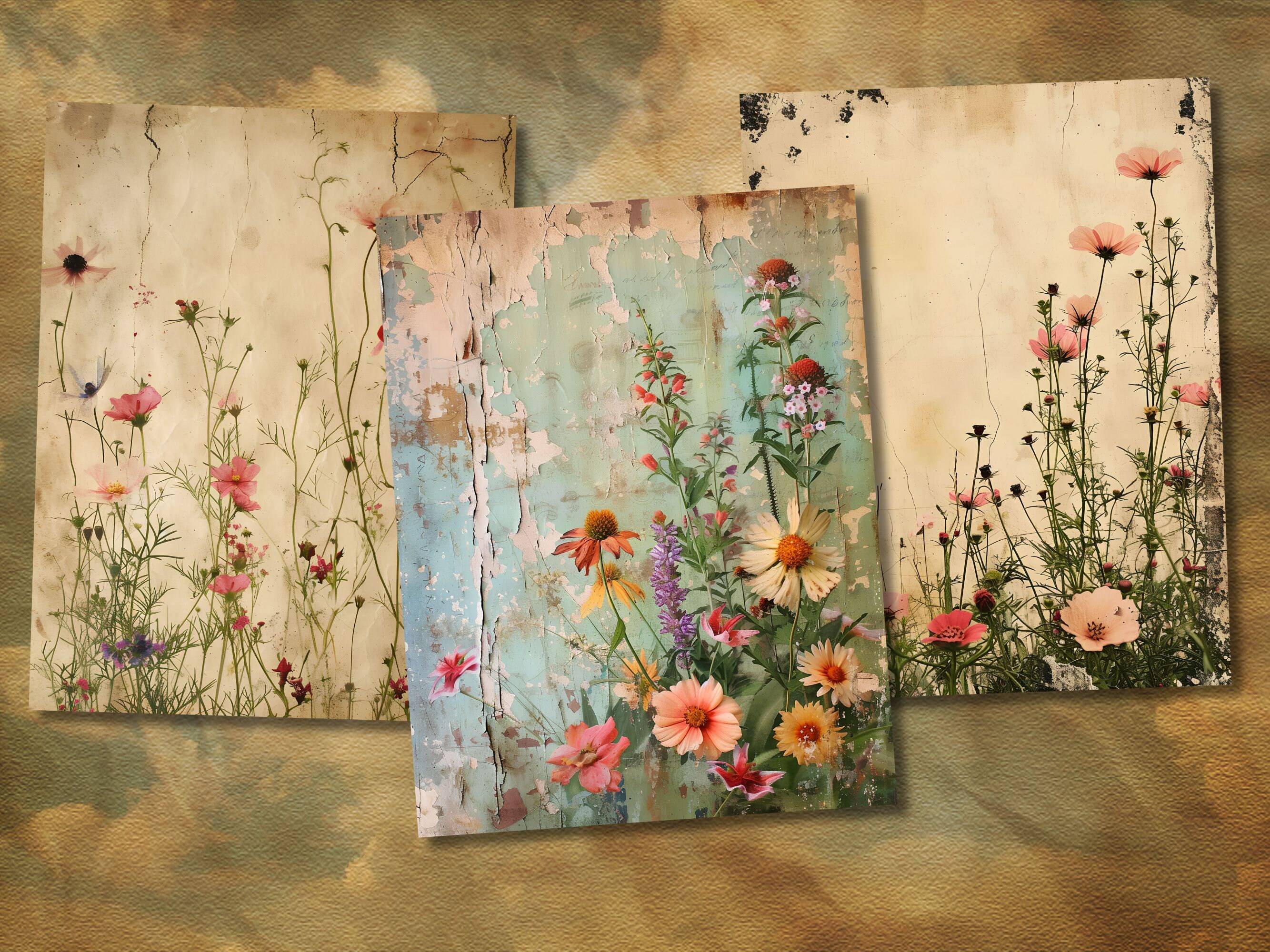 24 Wildflower Papers, Junk Journal Pages, 8.5x11 Inch, Printable ...