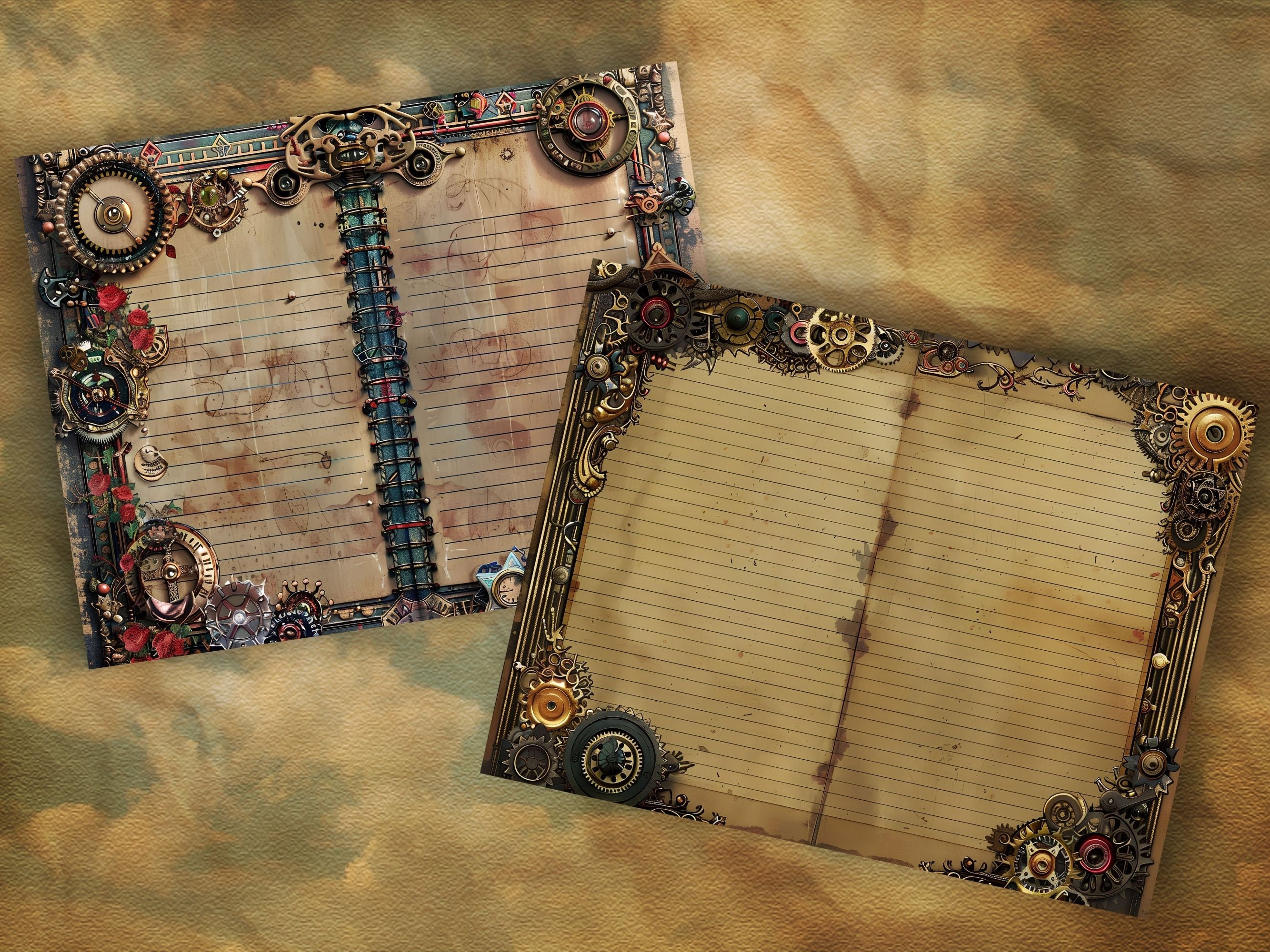Steampunk Borders Lined Paper: Junk Journal Pages (digital Download) - Etsy