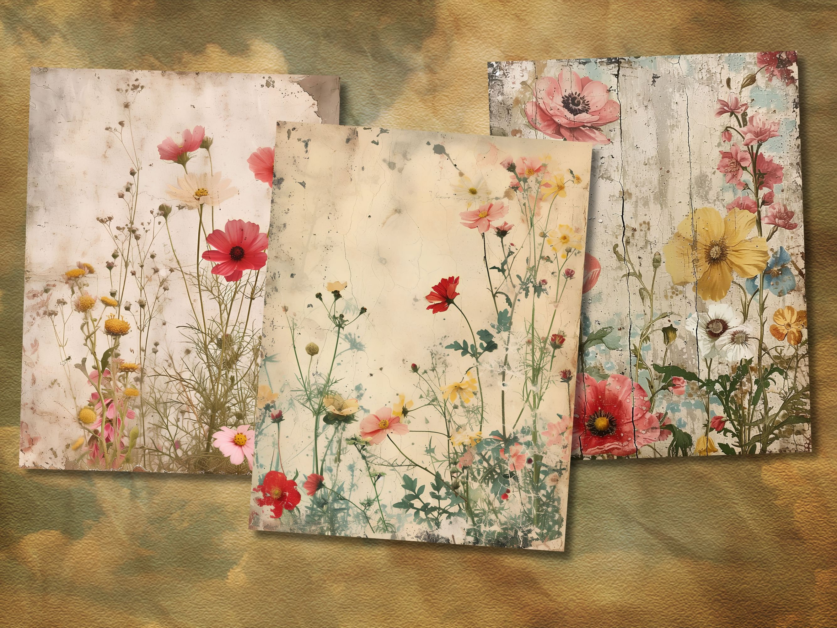 24 Wildflower Papers, Junk Journal Pages, 8.5x11 Inch, Printable ...