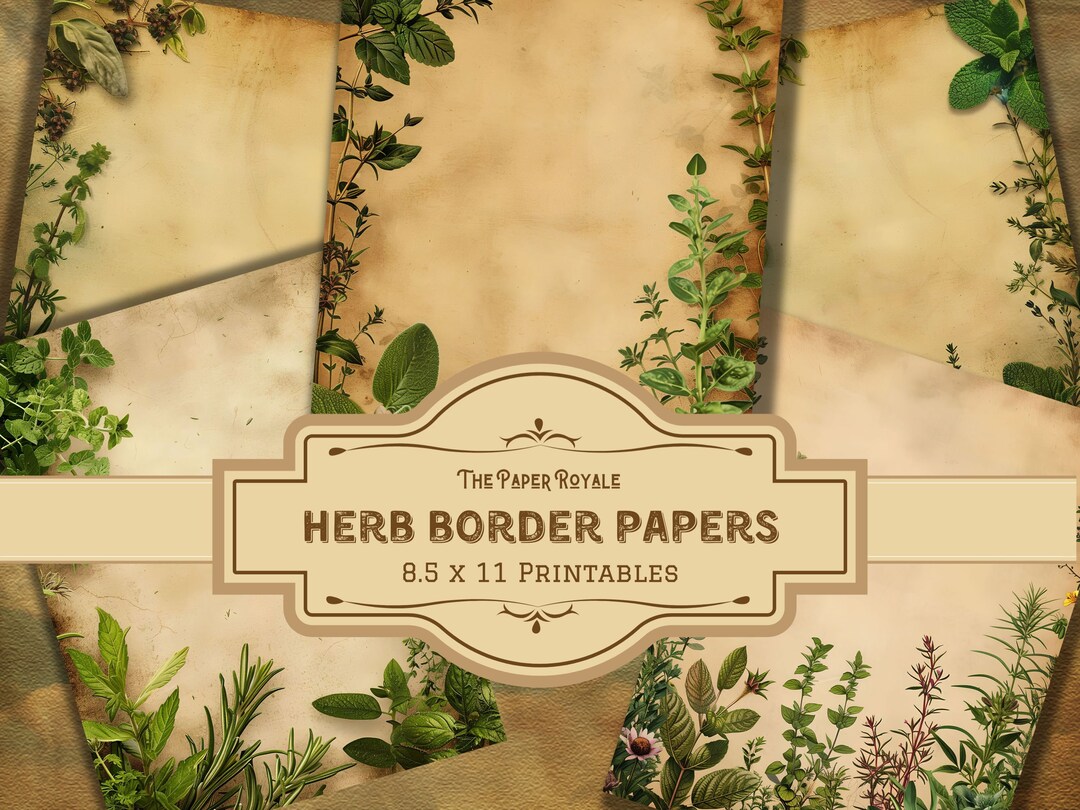 32 Herb Border Papers, Junk Journal Pages, 8.5x11 Inch, Printable ...