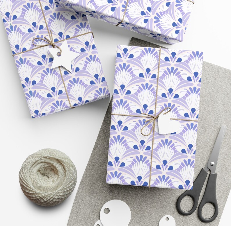 Block Print Premium Wrapping Paper - Fans in Lilac - Etsy