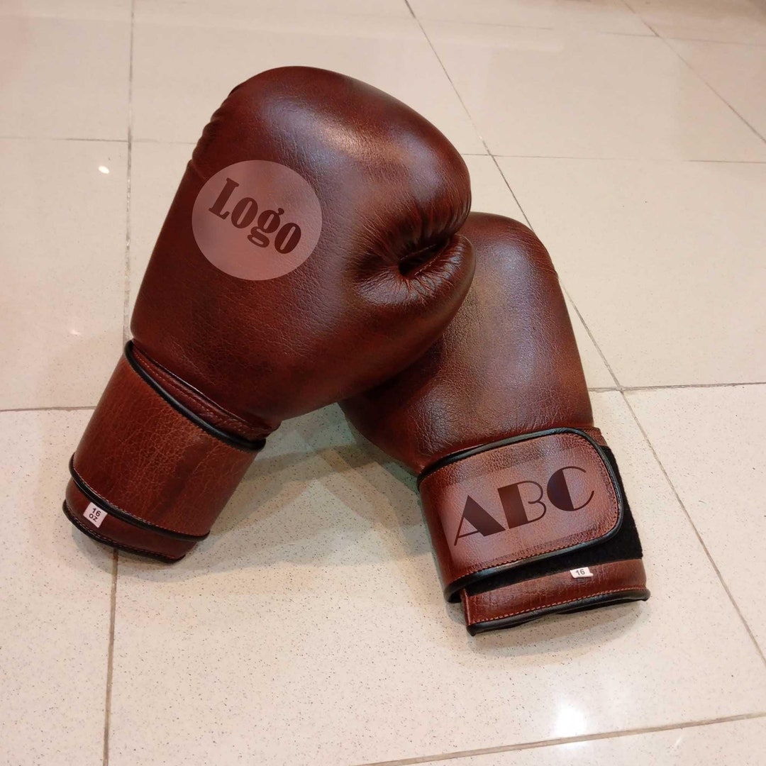 Customized Vintage Brown Leather Boxing Gloves - Personalizable Real ...