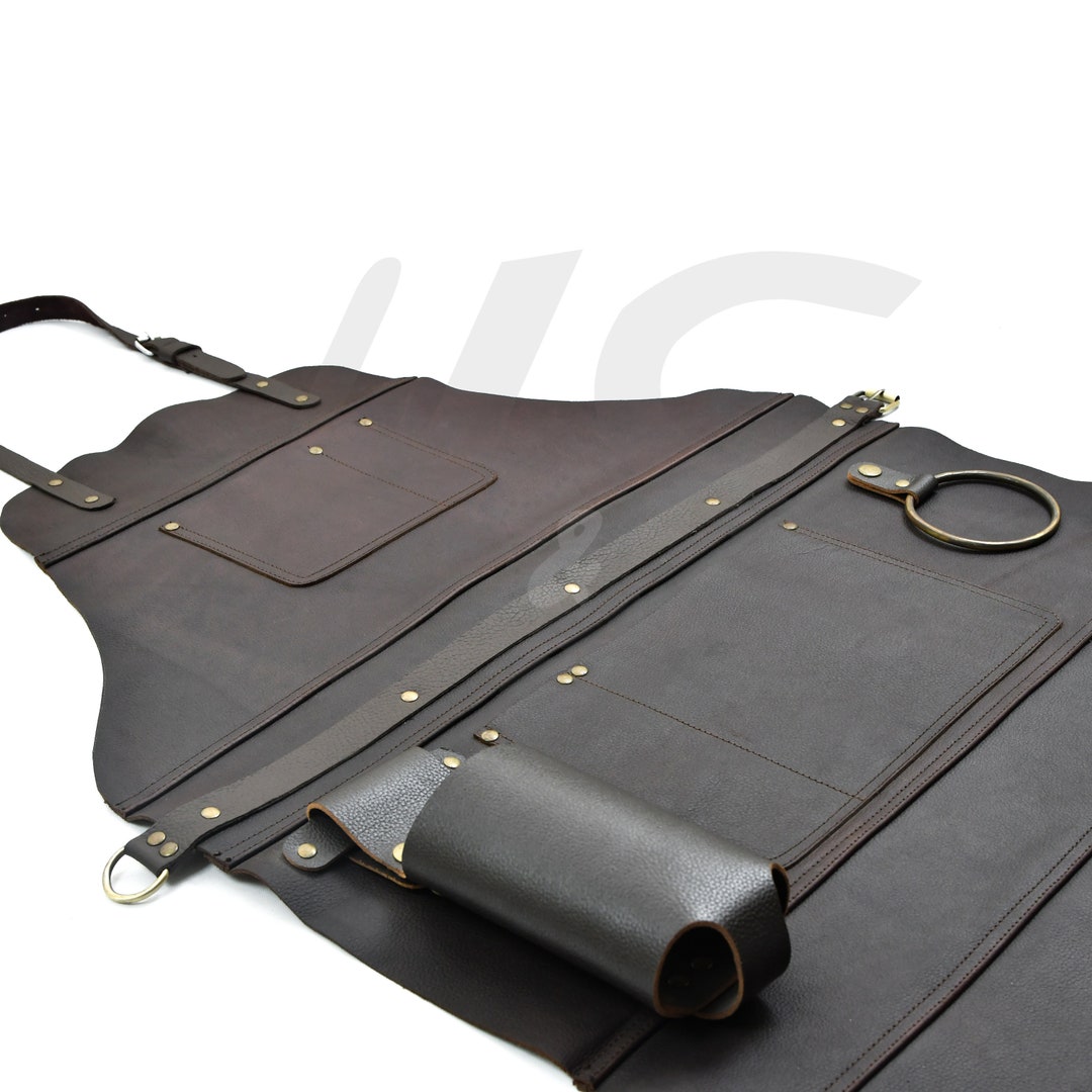 Personalized Cowhide Leather Chef Apron With Towel Ring & Bottle Hanger ...