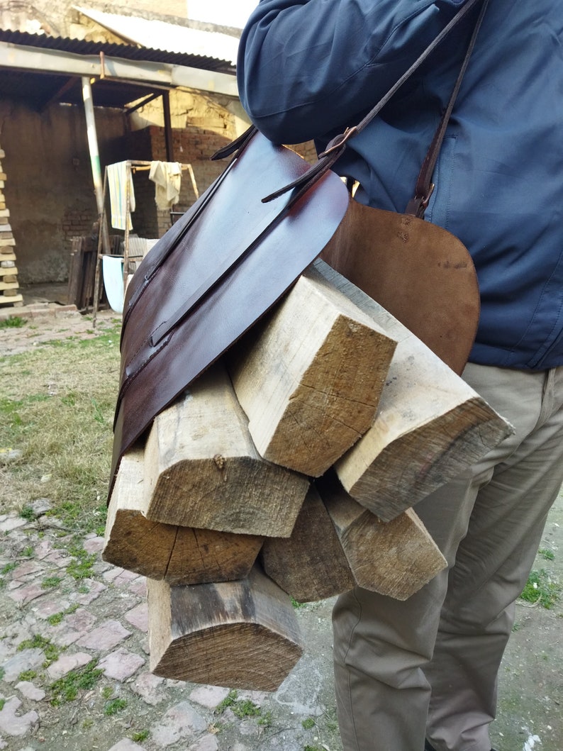 Customized Leather Firewood Log Carrier With Brass Hardware, Water ...