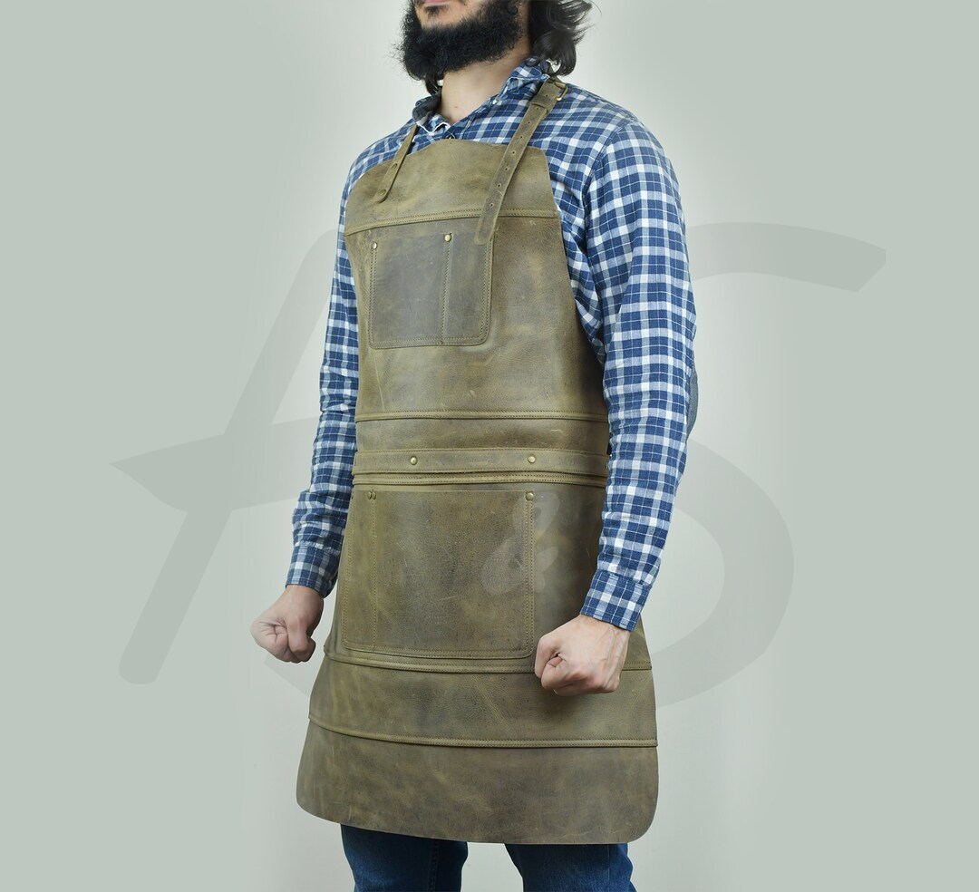 Customized Cowhide Pull-up Leather Woodworking Apron, Welding Carpentry ...