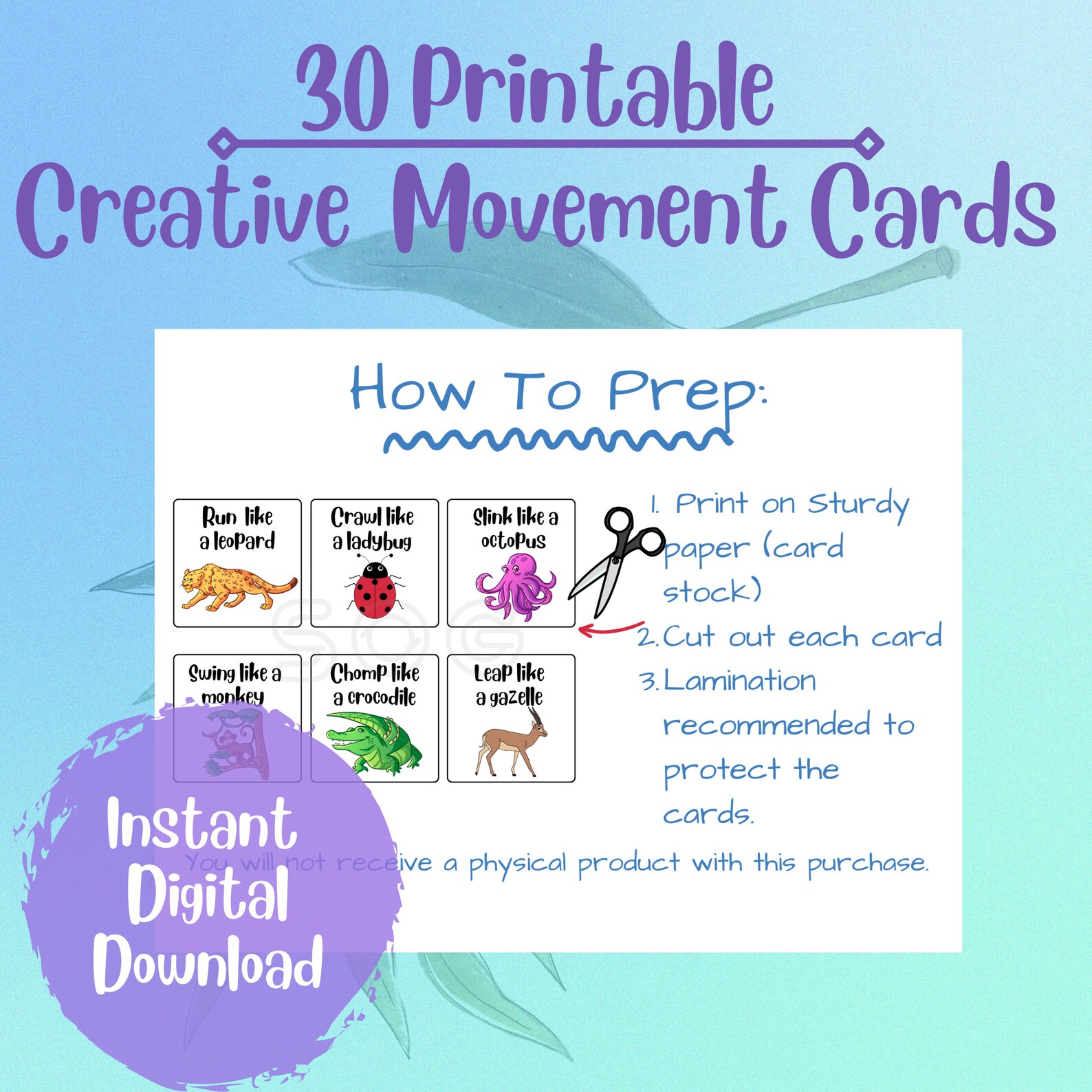 30 Printable Creative Movement Cards Animal Action Downloads Fun ...