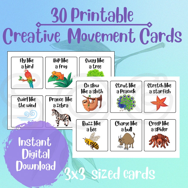 Animal Action Cards - Etsy