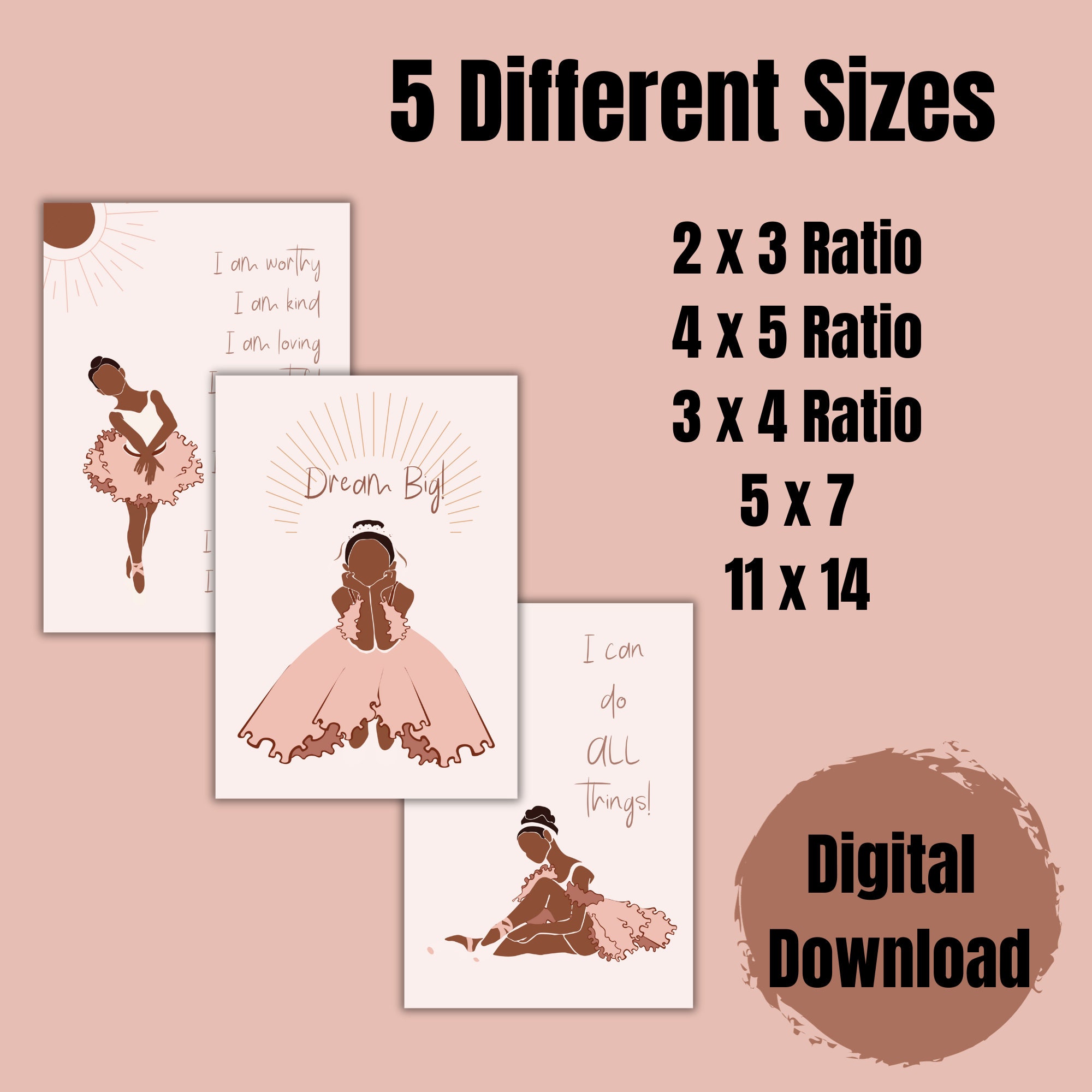 African American Dancer Digital Wall Art, Set of 3 Positive Affirmation ...