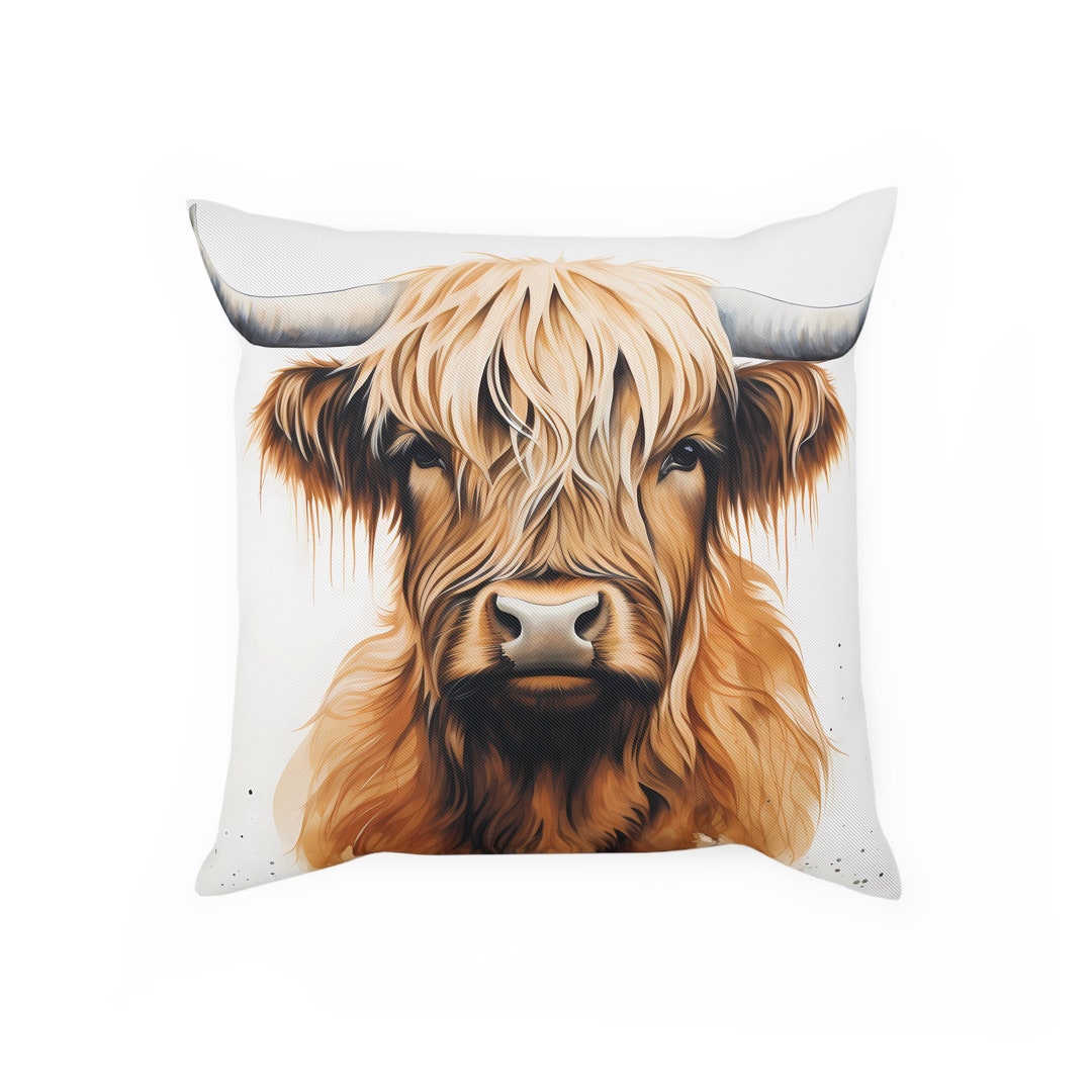 Scottish Highland Cow Cushion, Cow Lover Cushion, Animal Lover Cushion ...
