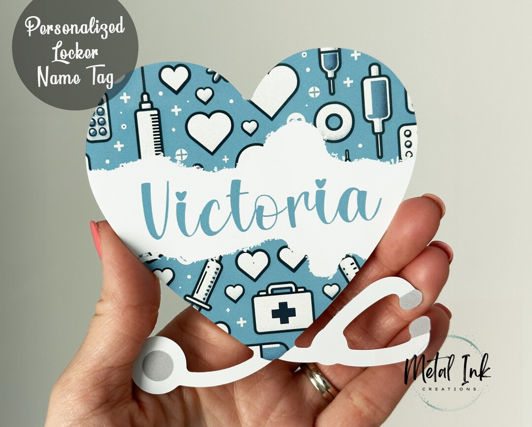 Personalized Nurse Locker Magnet: Heart Stethoscope Design, RN Name Tag ...