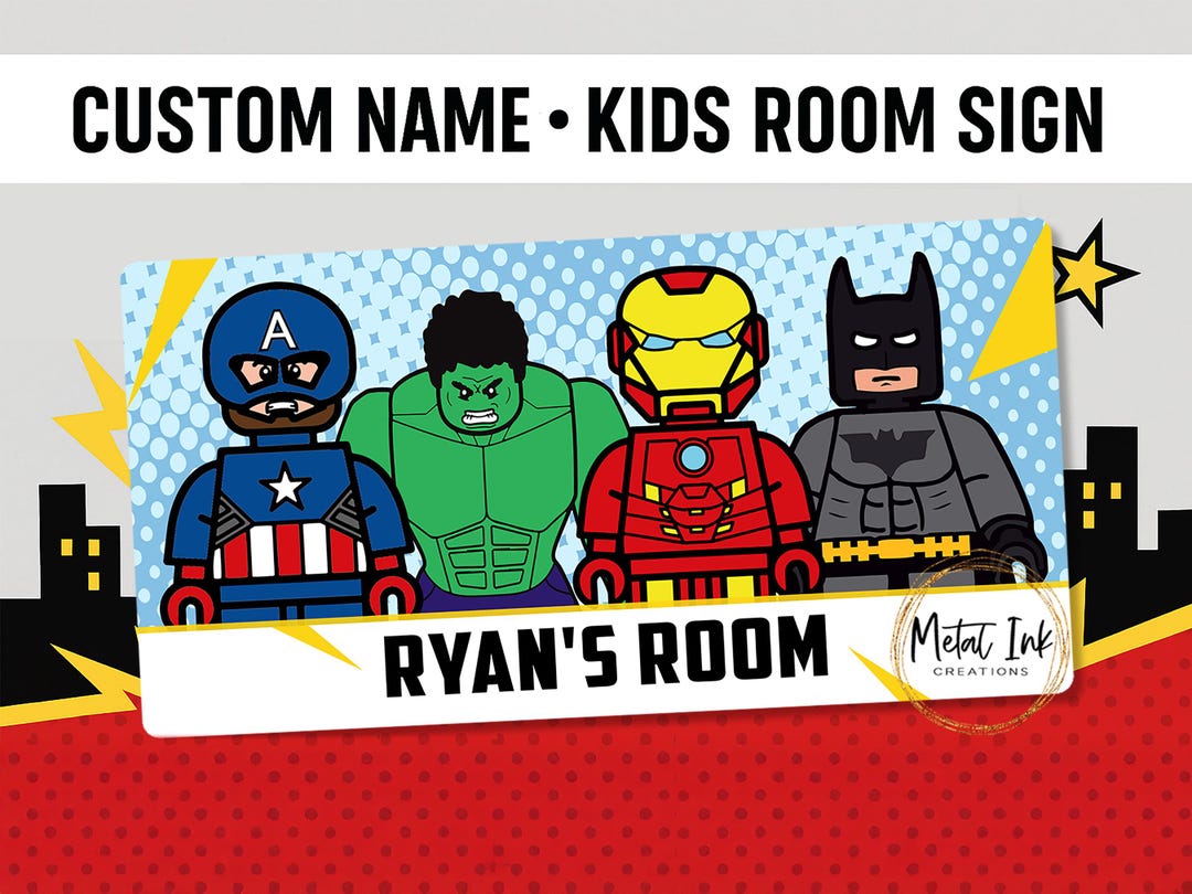 Personalized Superhero Room Sign – Building Block Theme Kids Door Sign ...
