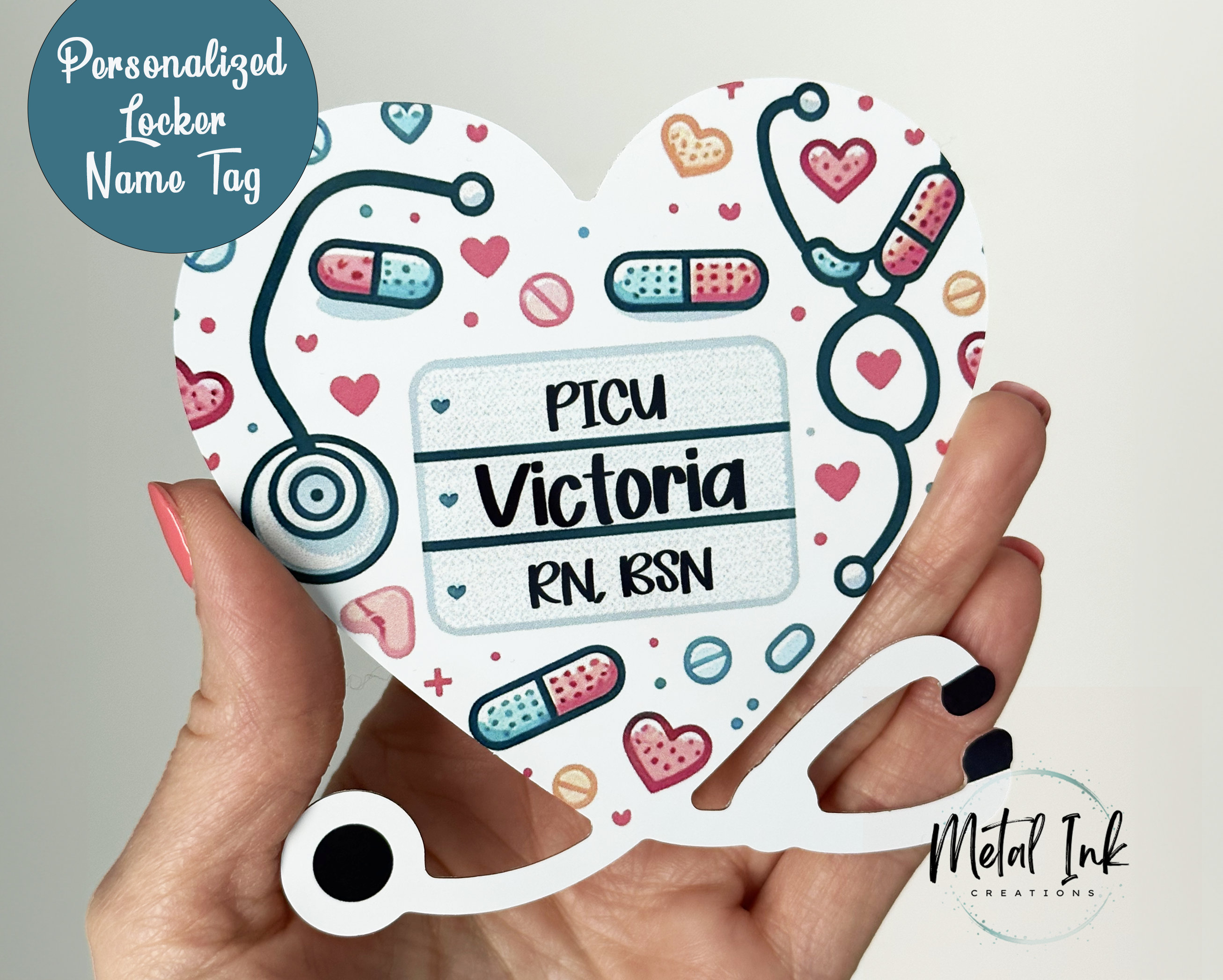 RN Nurse Locker Tag Personalized Heart Name Tag Medical Staff Office ...