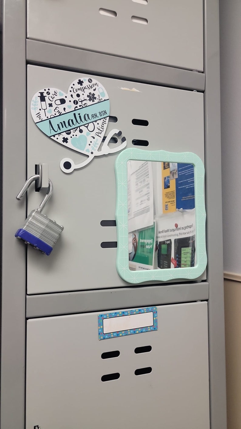 Personalized Nurse Locker Magnet: Heart Stethoscope Design, RN Name Tag ...