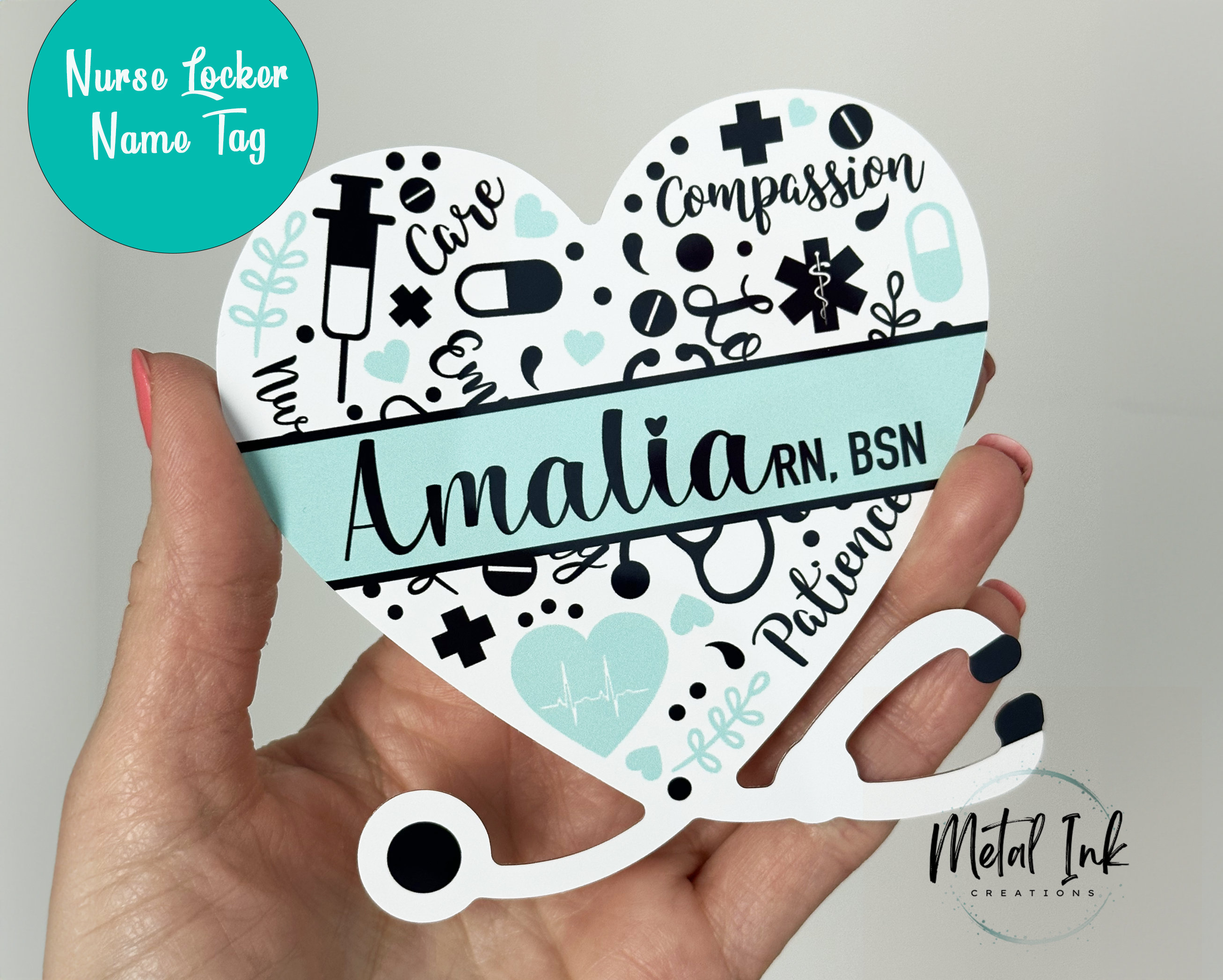 Personalized Nurse Locker Magnet: Heart Stethoscope Design, Nurse ...