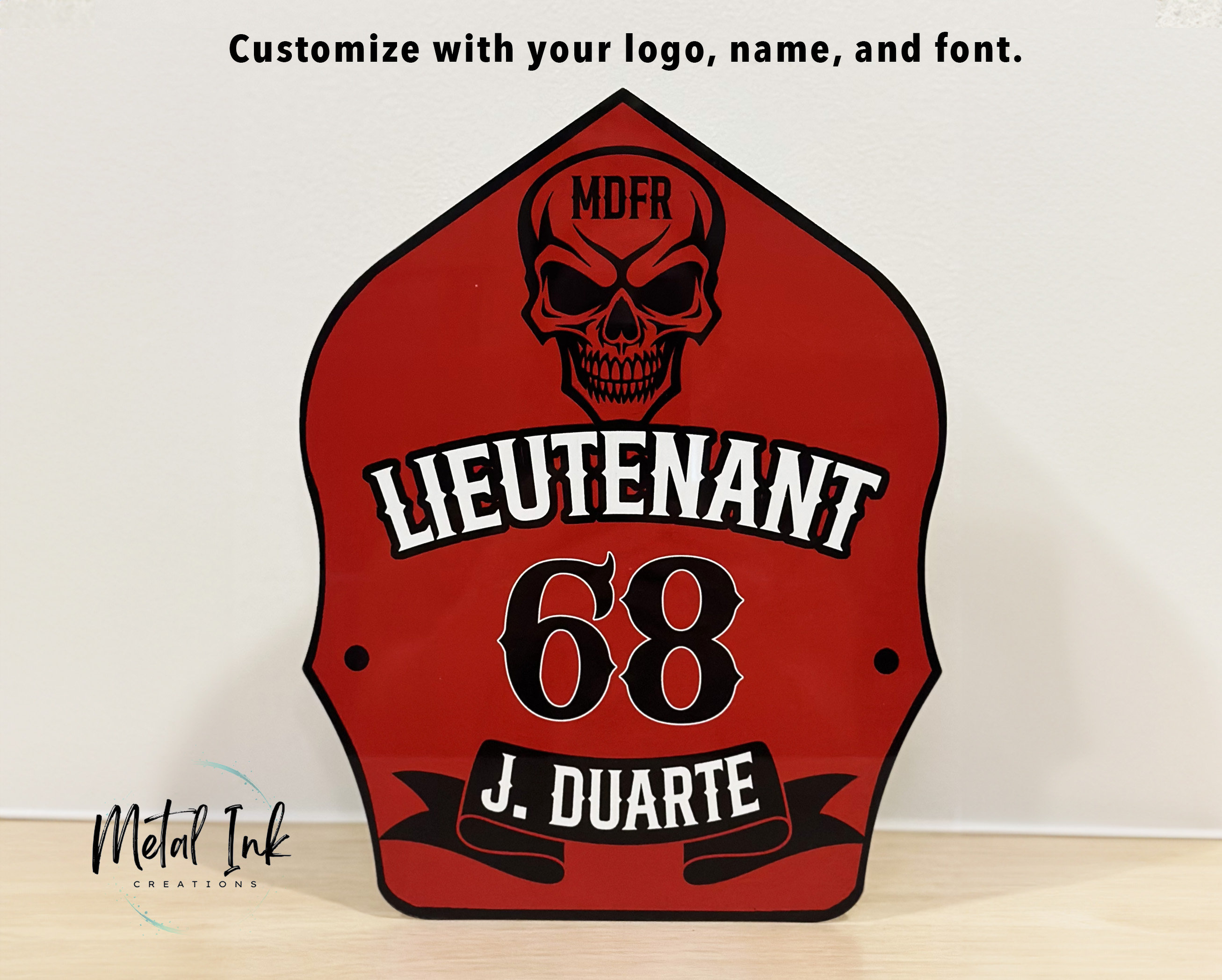 Helmet Shield 9x7 Metal Art Shield Nameplate for Locker Fireman Shield ...
