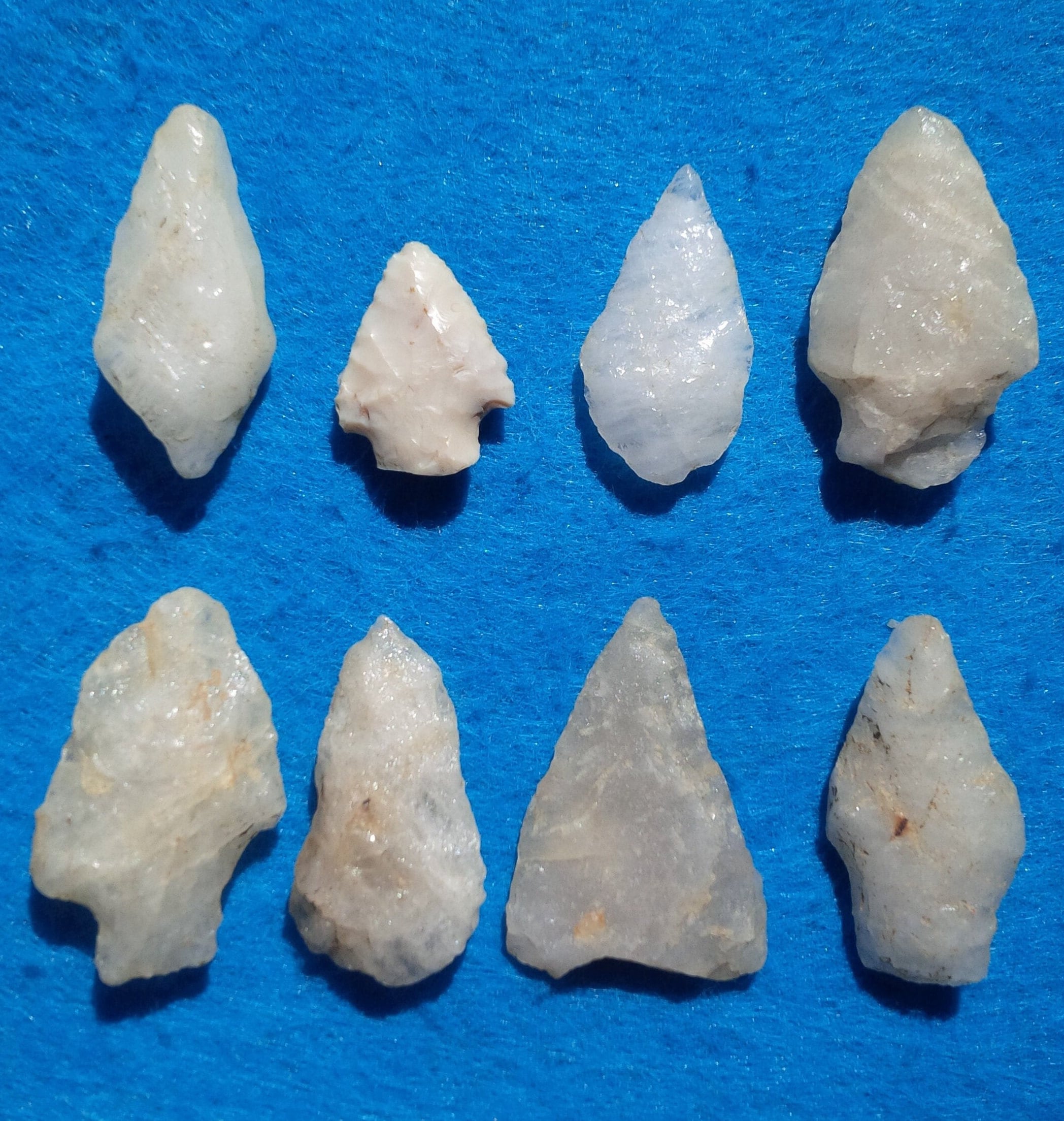 8 AUTHENTIC OHIO ARROWHEADS 7 Quartz Arrowheads & 1 White Flint Bird ...
