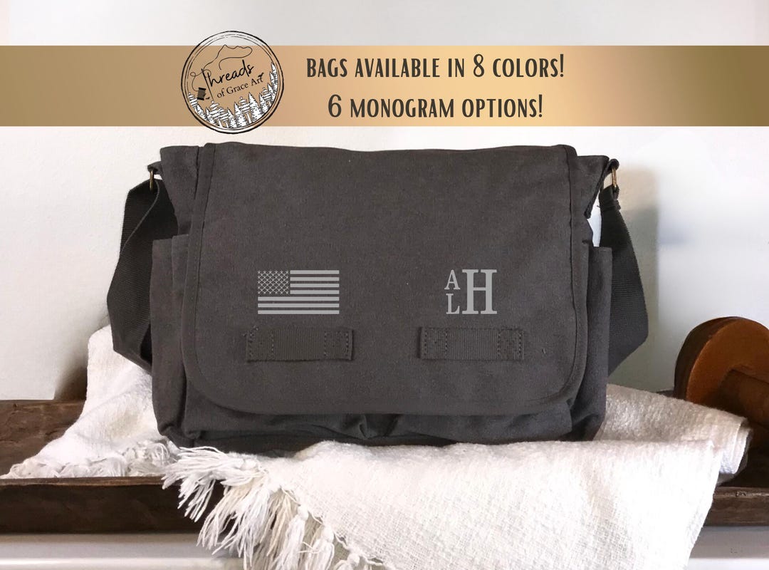 Monogrammed Messenger Bag W/american Flag, Embroidered Crossbody Bag ...