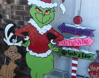 Christmas / Holiday Grinch Inspired Peek Over Fence Yard Sign - Etsy