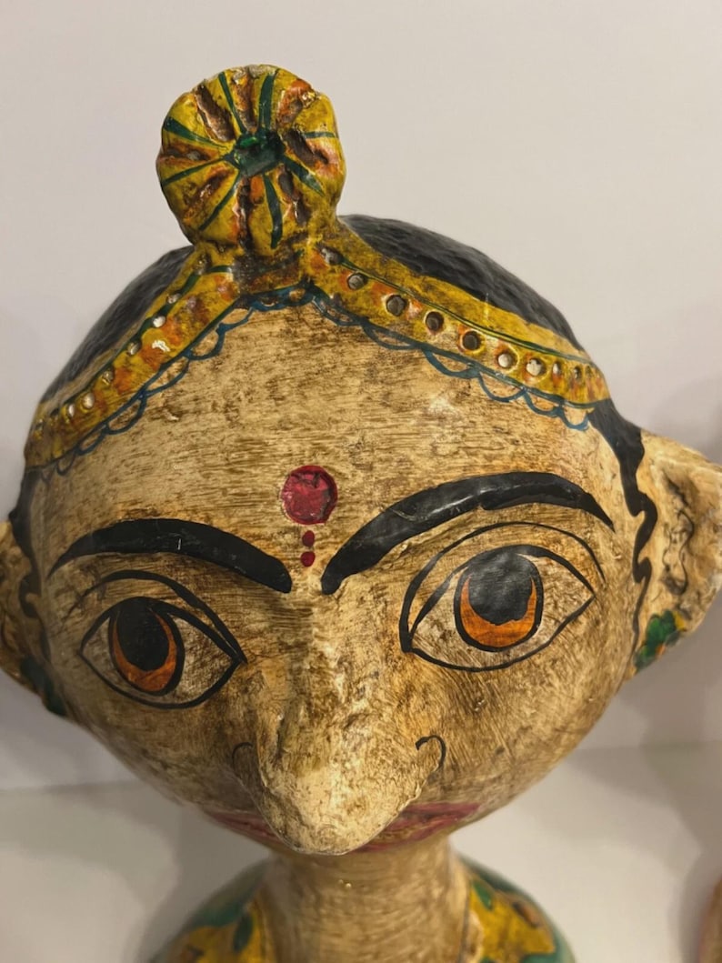 Vintage 2 Large India Papier Mache Paper Head Bust Sculpture Folk Art ...