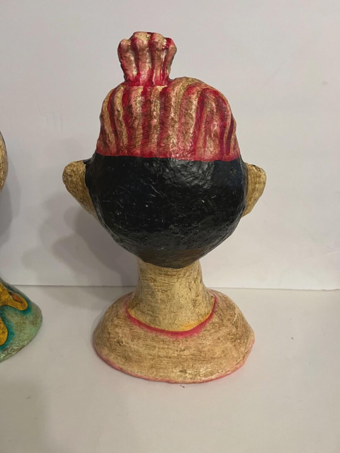 Vintage 2 Large India Papier Mache Paper Head Bust Sculpture Folk Art ...