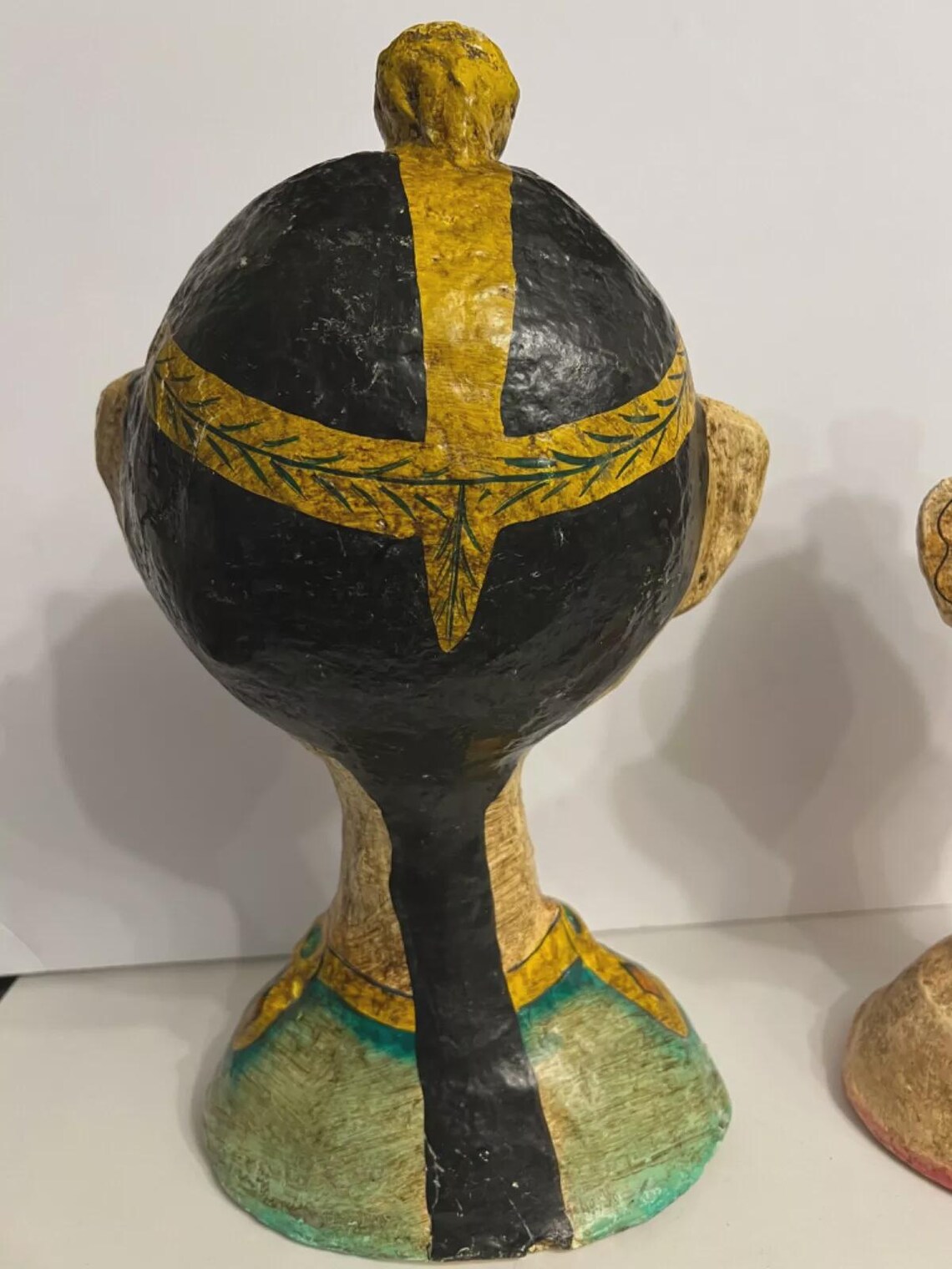 Vintage 2 Large India Papier Mache Paper Head Bust Sculpture Folk Art ...