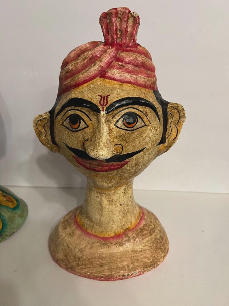 Vintage 2 Large India Papier Mache Paper Head Bust Sculpture Folk Art ...