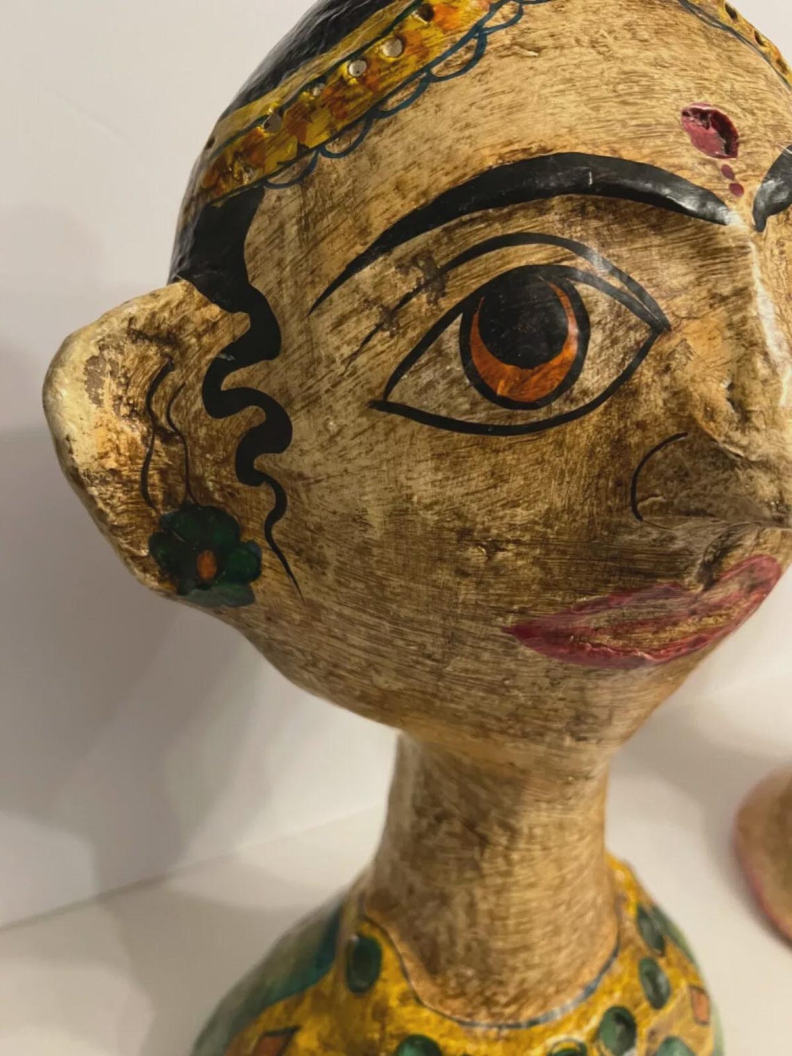 Vintage 2 Large India Papier Mache Paper Head Bust Sculpture Folk Art ...