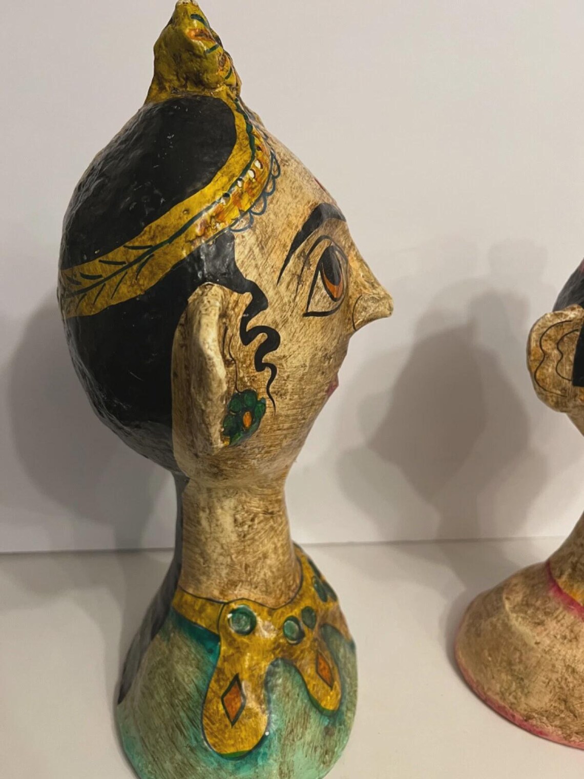 Vintage 2 Large India Papier Mache Paper Head Bust Sculpture Folk Art ...
