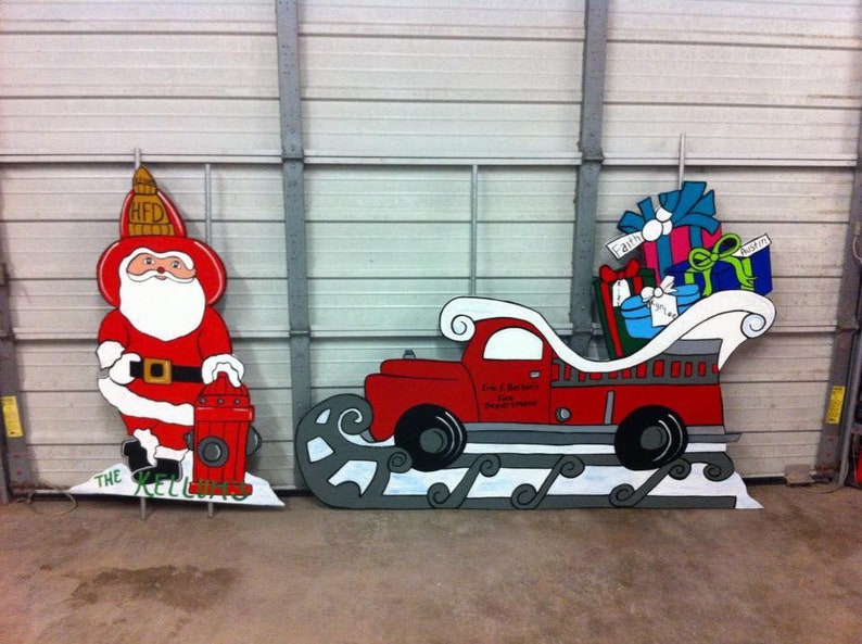 Christmas / Holiday Fireman Santa and Fire Truck Sleigh With ...