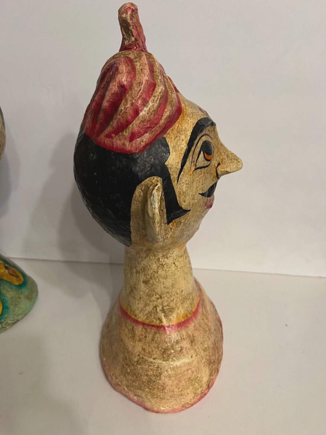 Vintage 2 Large India Papier Mache Paper Head Bust Sculpture Folk Art ...