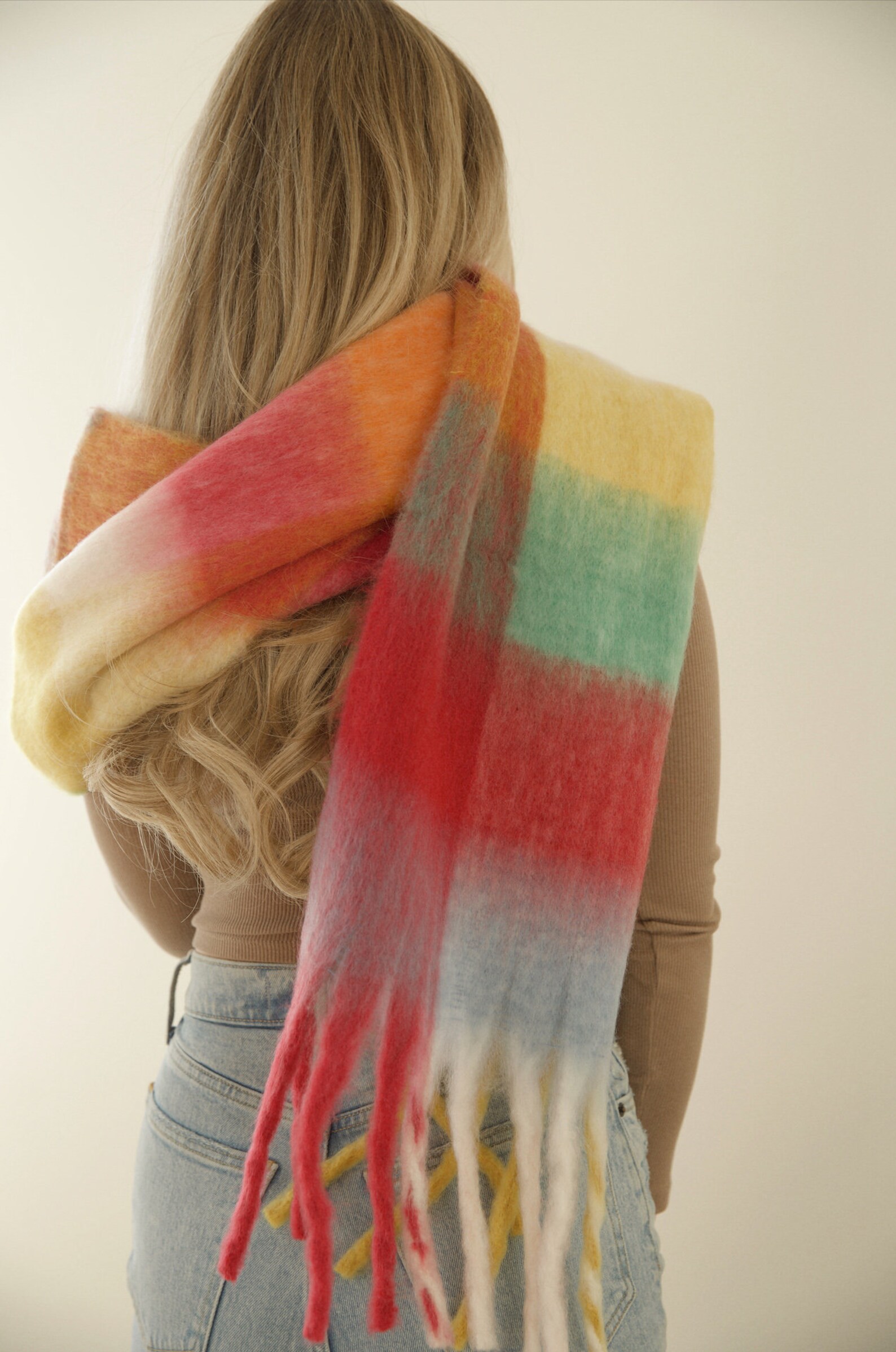 Soft Rainbow Multicolor Fringe Scarf - Etsy