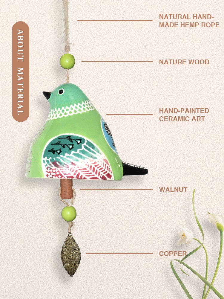 Ceramic Wind Chimes Colorful Bird Wind Chimes Lucky Gifts Garden ...
