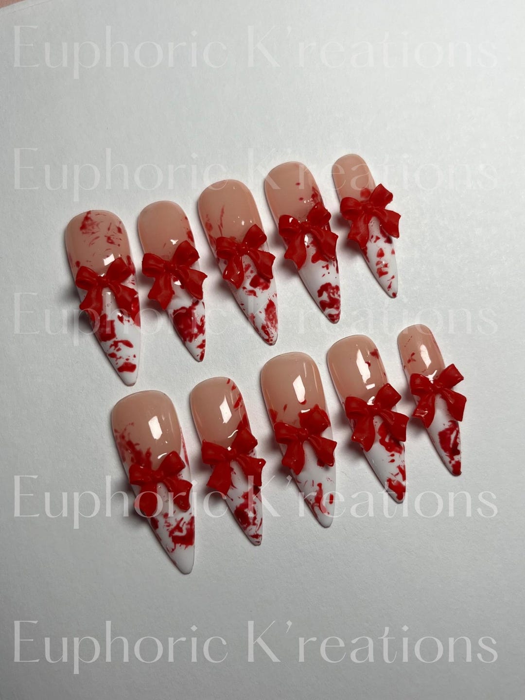 White French Tip| Red Splatter| Halloween Nails|fall Nails|red Bows ...