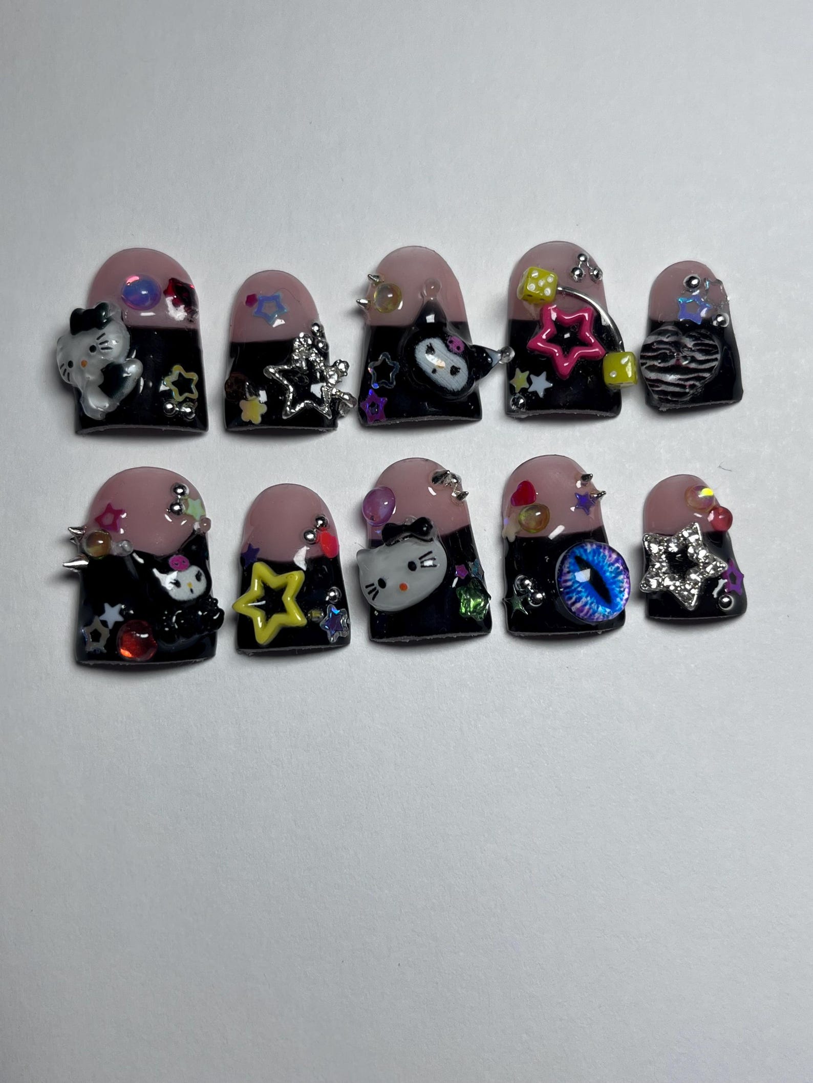 Black French Tip Kawaii Junk Nails| Junk Nails| Short Duck| Kawaii ...