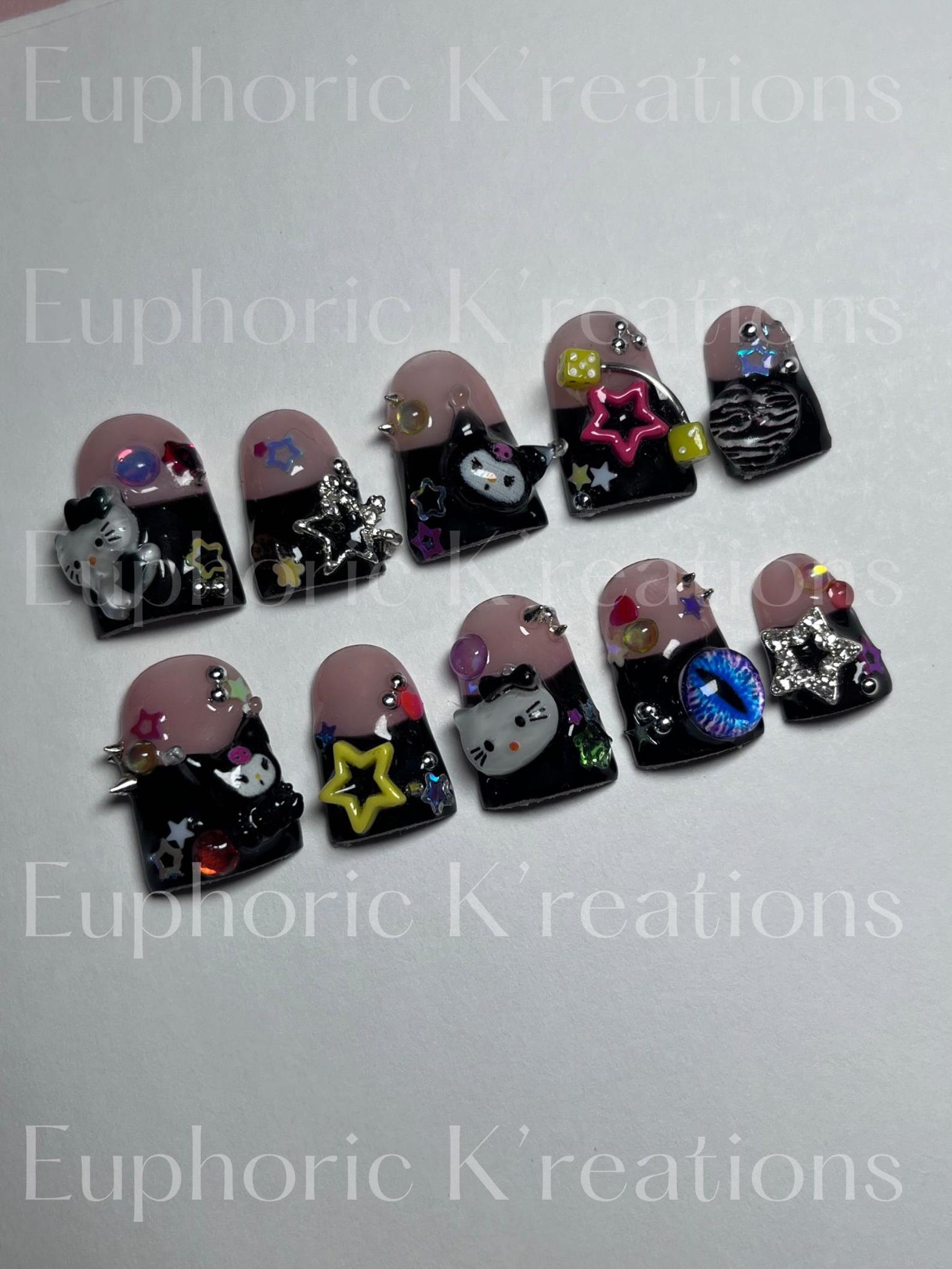 Black French Tip Kawaii Junk Nails| Junk Nails| Short Duck| Kawaii ...