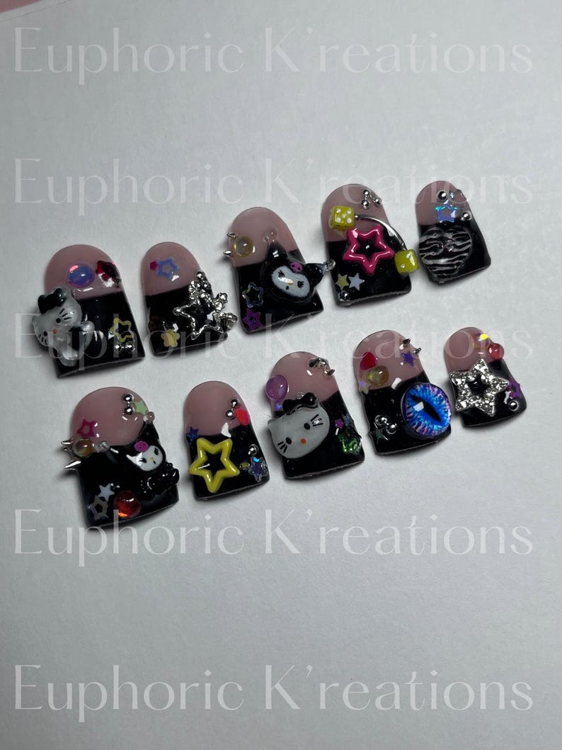 Black French Tip Kawaii Junk Nails| Junk Nails| Short Duck| Kawaii ...