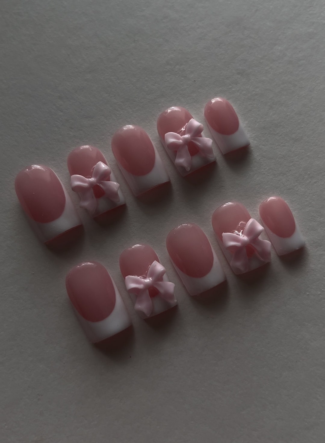 French Tips Handmade Press on Nails Bow French Tips Bows Trendy Basic ...