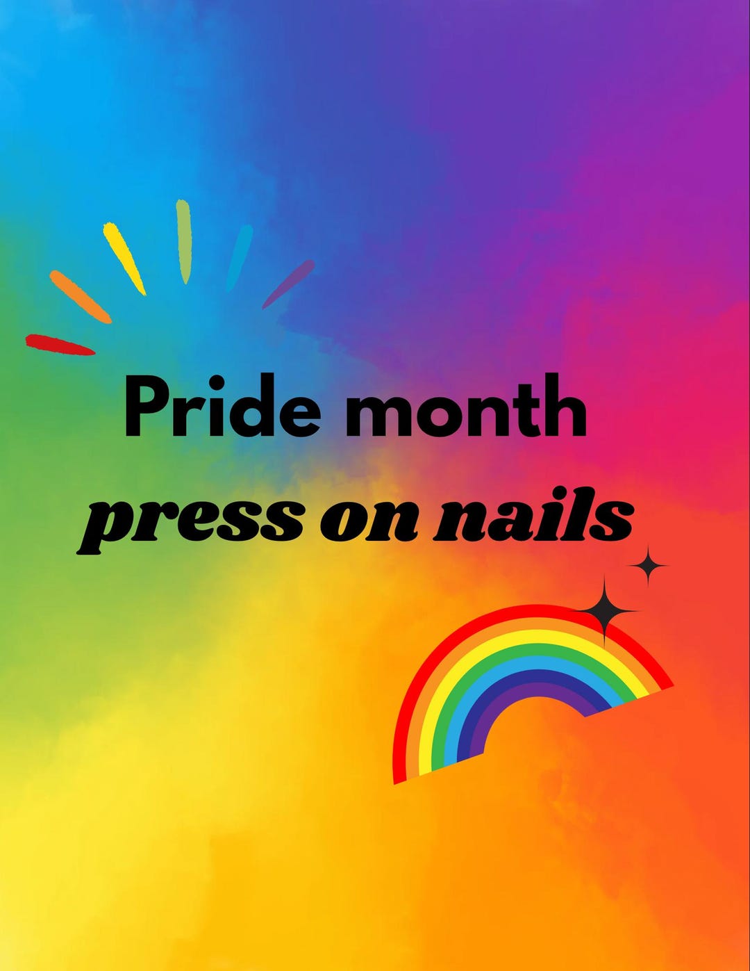 Rainbow Colored Nails| Pride Month Nails|handmade Nails| Pride| Rainbow ...