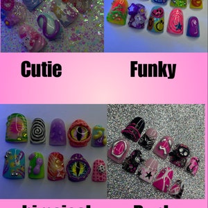 Grunge Free Style Nail Set Handpainted Trendy Press on Nails Grunge ...