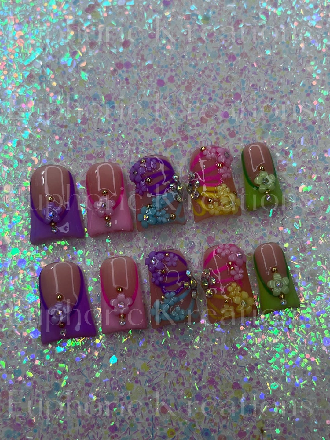 Spring Colors| Handmade Press on Nails| Spring Nails| Butterfly Designs ...