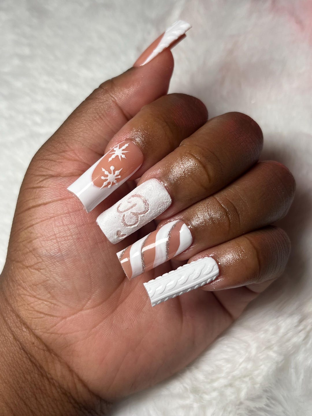 Initials in the Snowwhite Nail Set Handmade Press Ons Christmas Nails ...