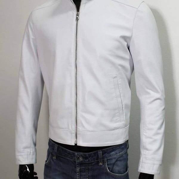 White Leather Jacket - Etsy