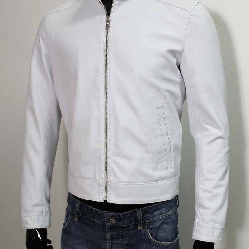 White Leather Jacket - Etsy