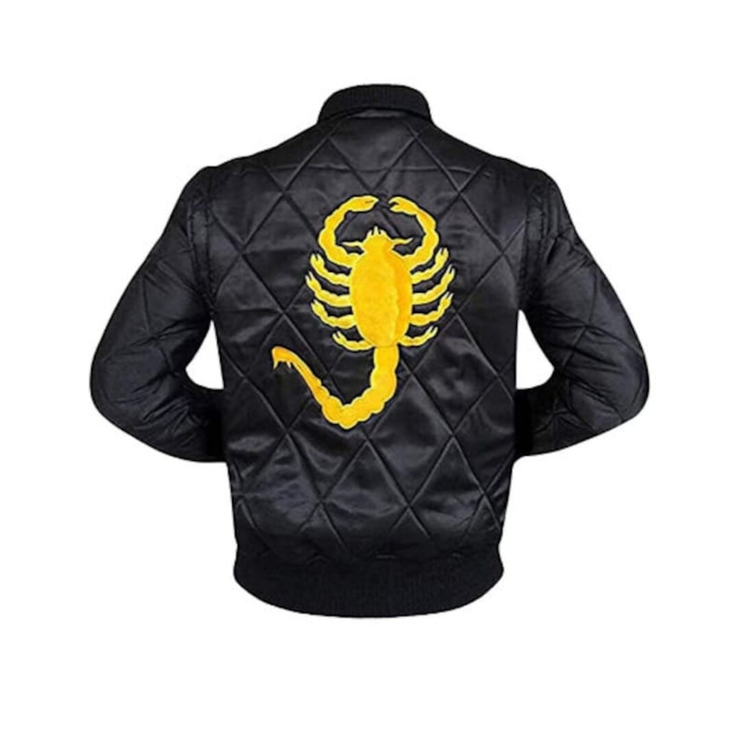 Ryan Gosling Drive Scorpion Black Satin Lightweight Casual Bomber ...