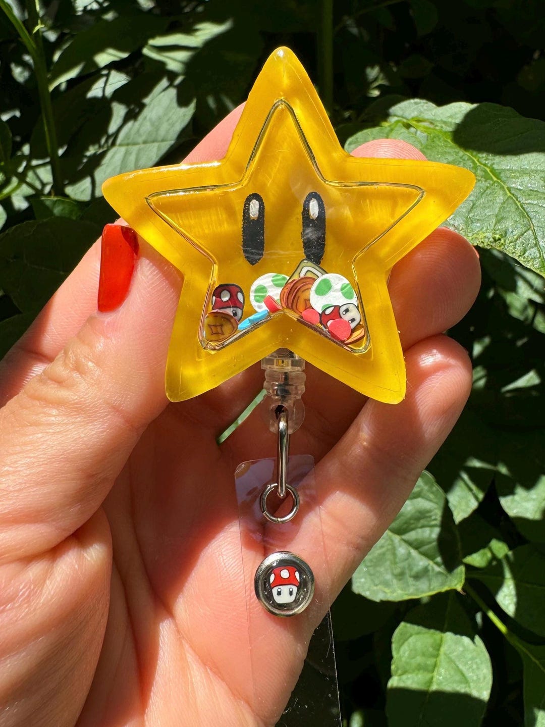 Power up Star Mario Inspired Shaker Badge Reel - Etsy