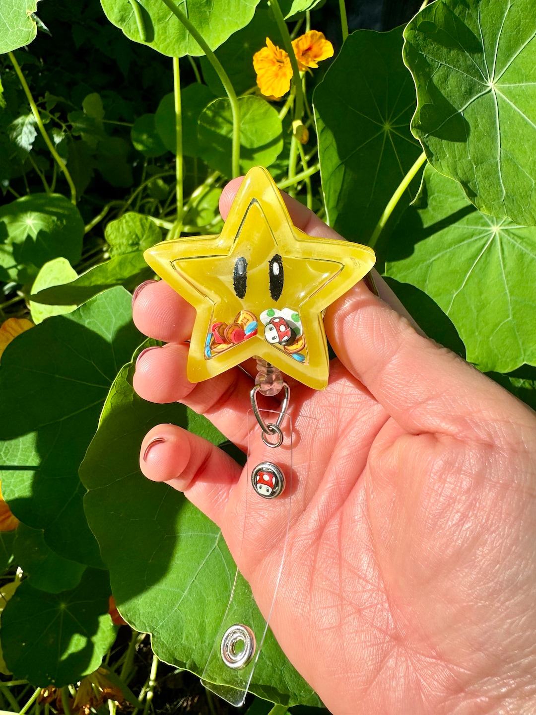 Power up Star Mario Inspired Shaker Badge Reel - Etsy