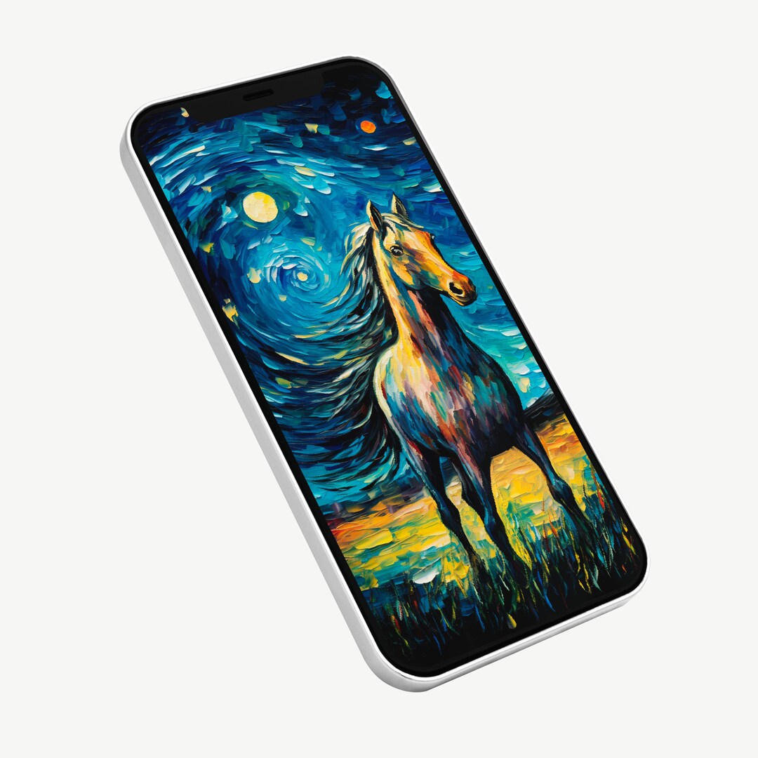 Horse Wallpaper in Style of Starry Night Von Gogh Horse Lock - Etsy