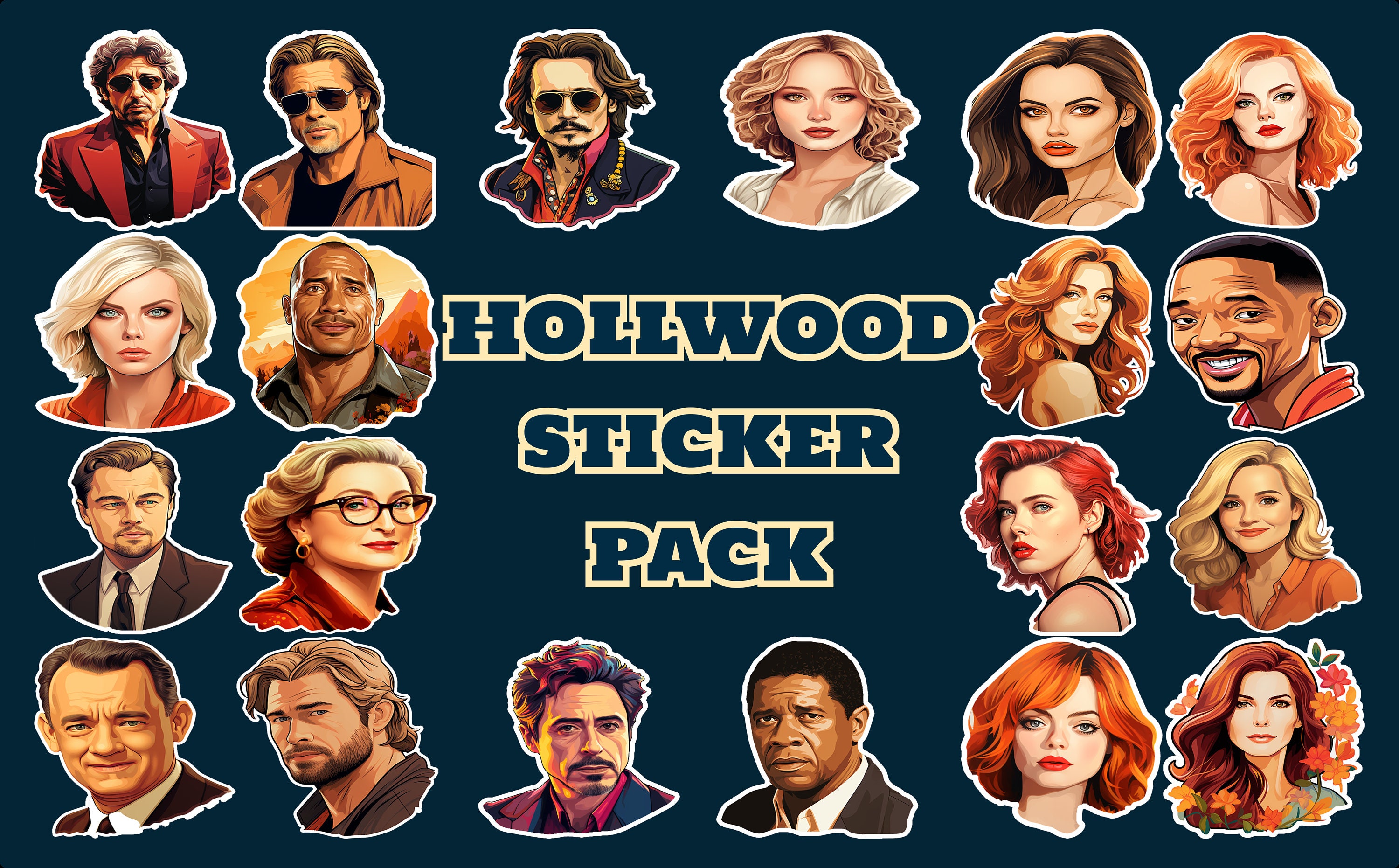 Complete Hollywood Actor / Actress Sticker Pack PNG Stickers - Etsy