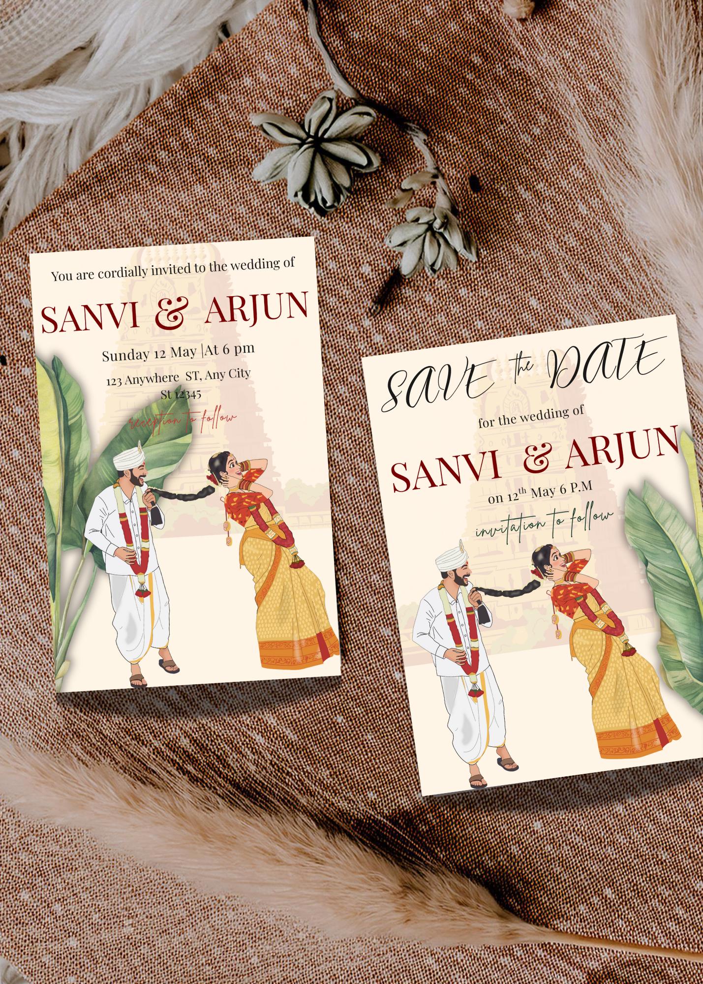 South Indian Wedding Invitation Template | Editable Canva Invite ...